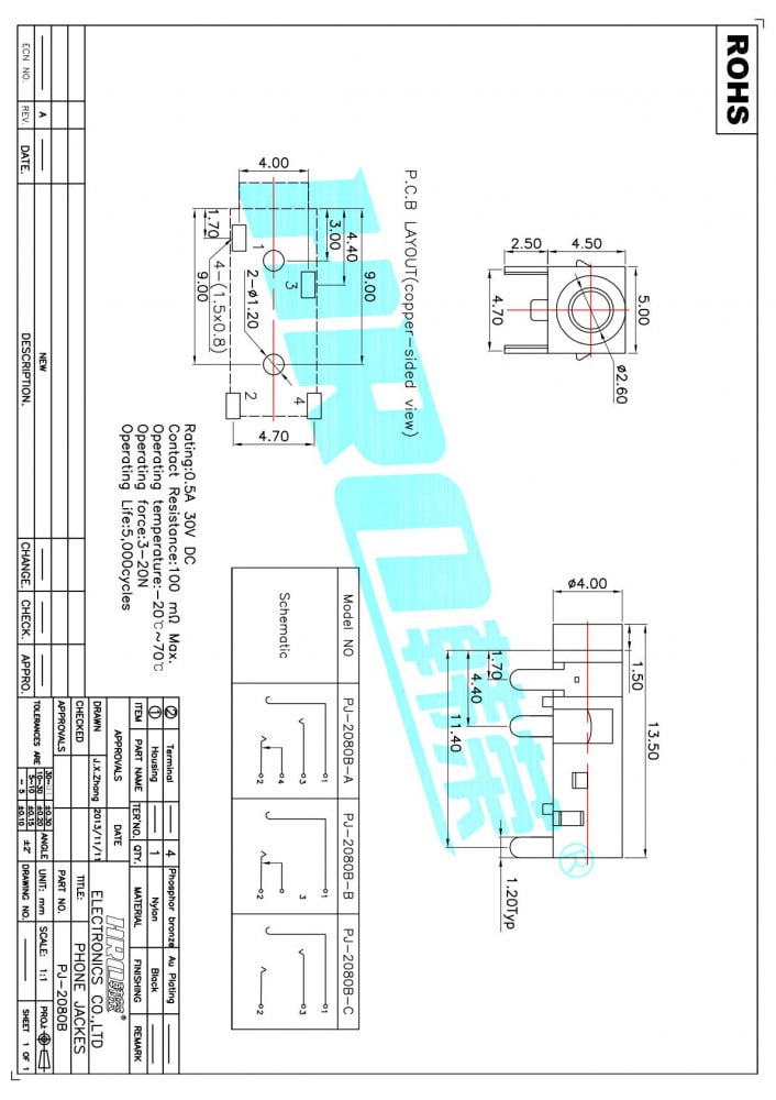 Korean Hroparts Elec PJ-2080B drawing page