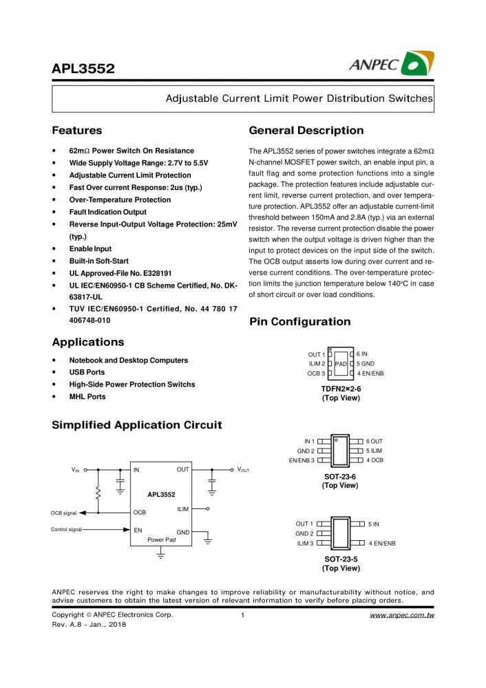 APL3552 datasheet page 1