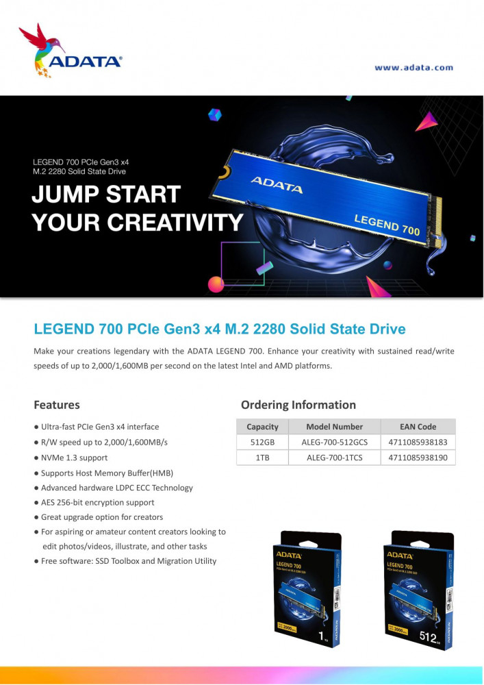 ADATA LEGEND 700 technical document page 1