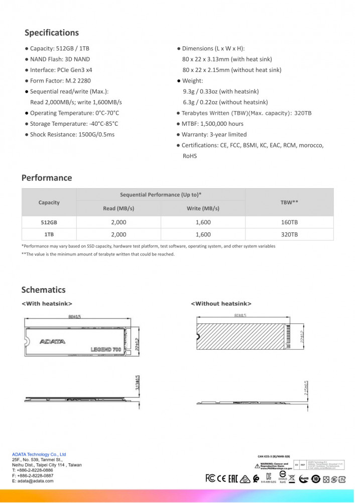 ADATA LEGEND 700 technical document page 2