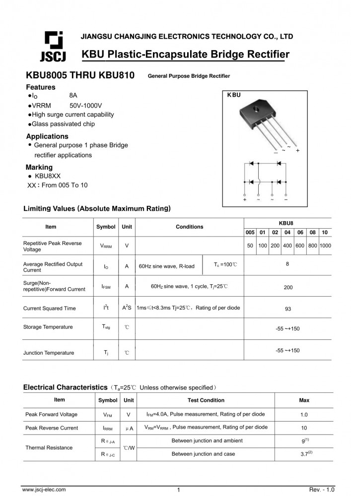 KBU8005 datasheet page 1