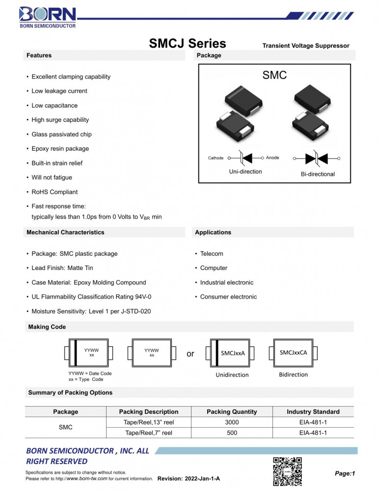 SMCJ series datasheet page 1