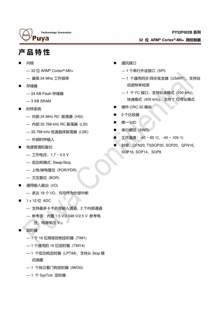 PY32F002B datasheet page 2