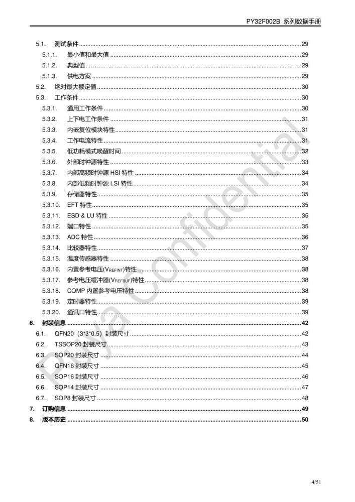 PY32F002B datasheet page 4