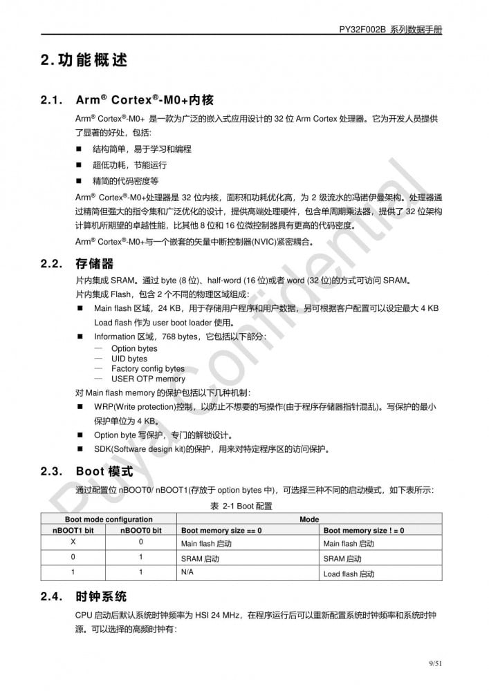 PY32F002B datasheet page 9