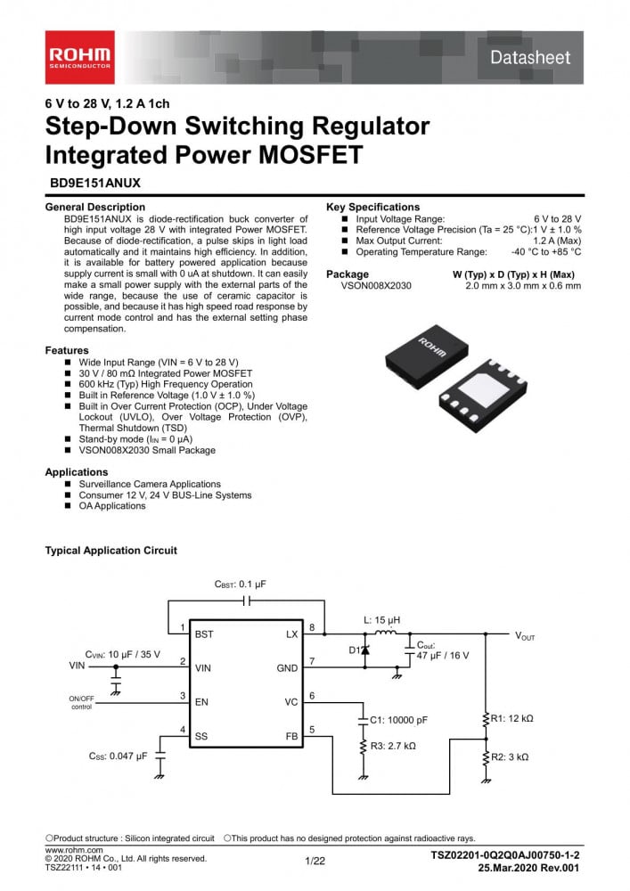 BD9E151ANUX-TR technical document page 1