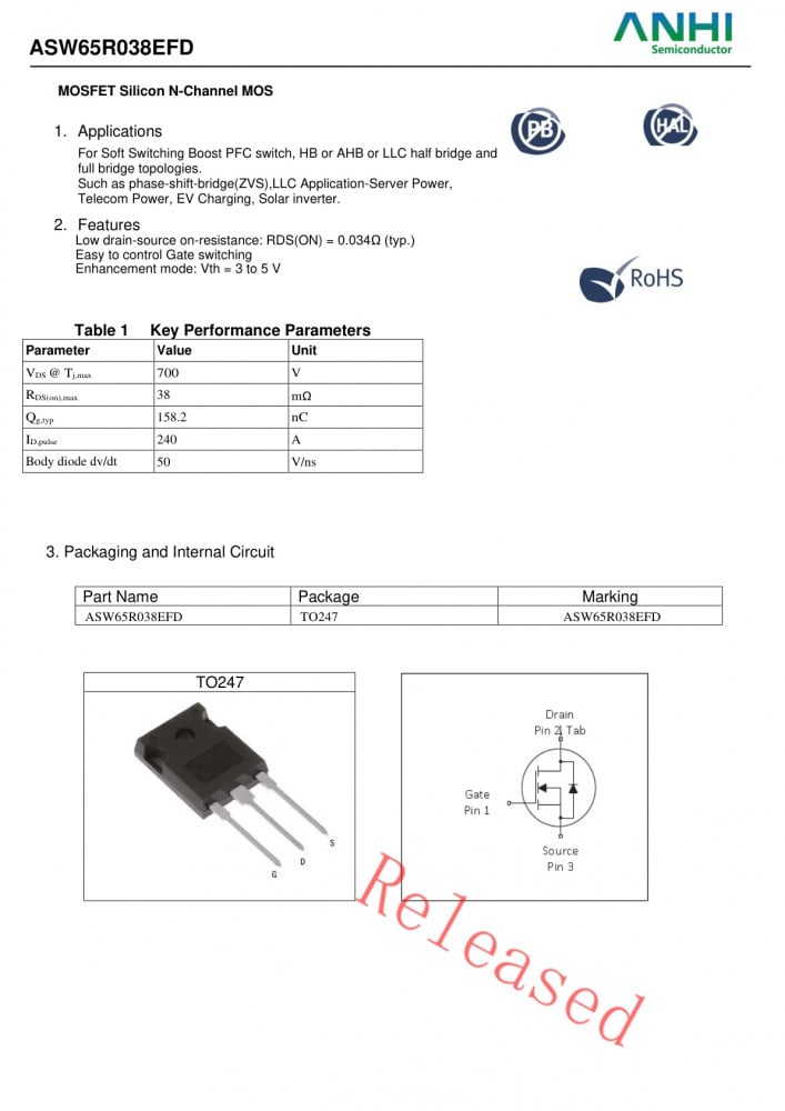 ASW65R038EFD datasheet page 1