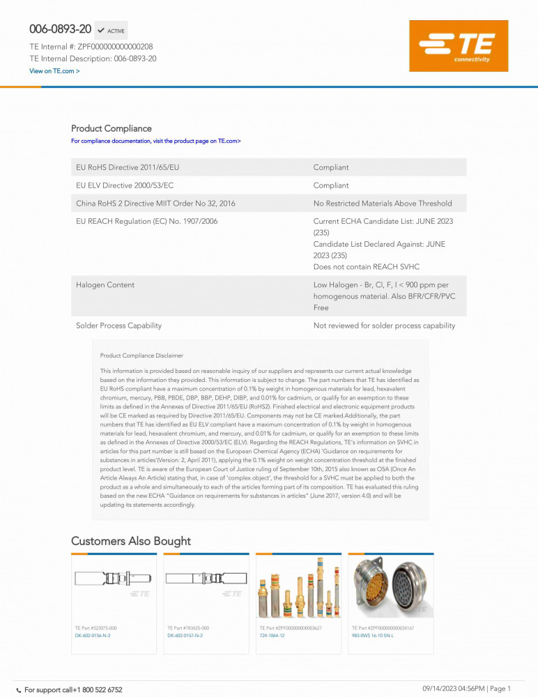 Technical document page 1 for product reference