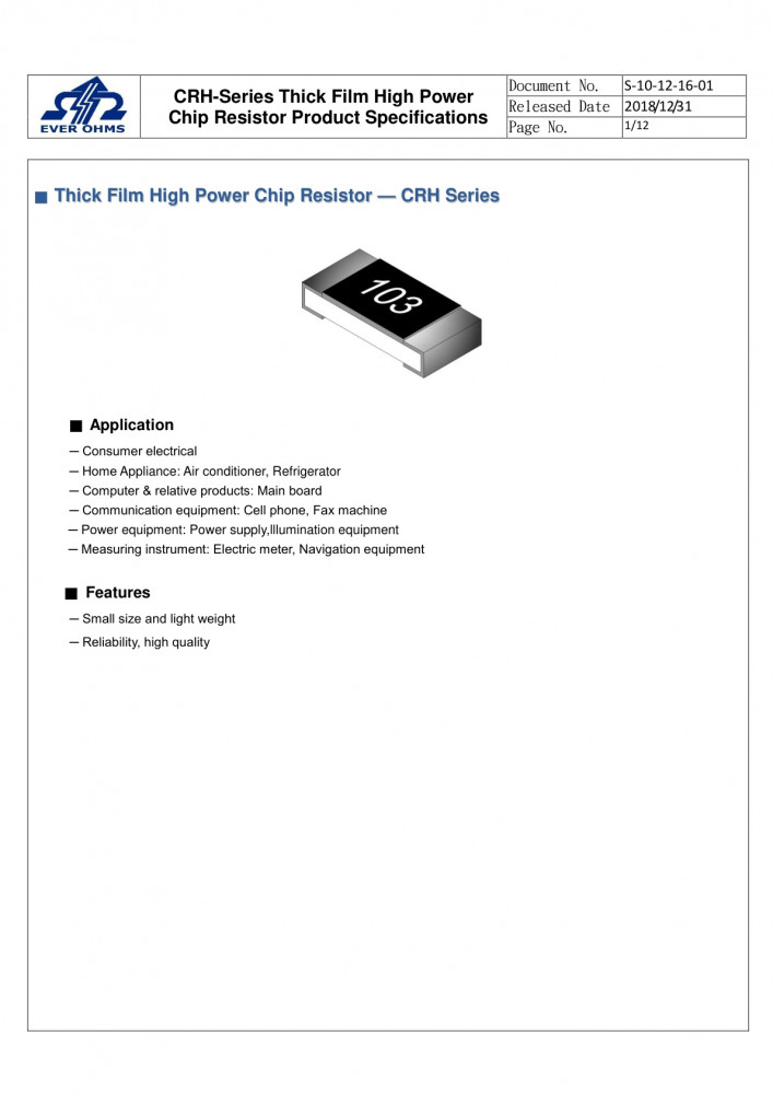EVER OHMS CRH series specification page 1
