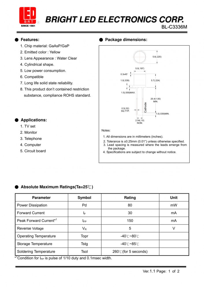 BL-C3336M datasheet page 1