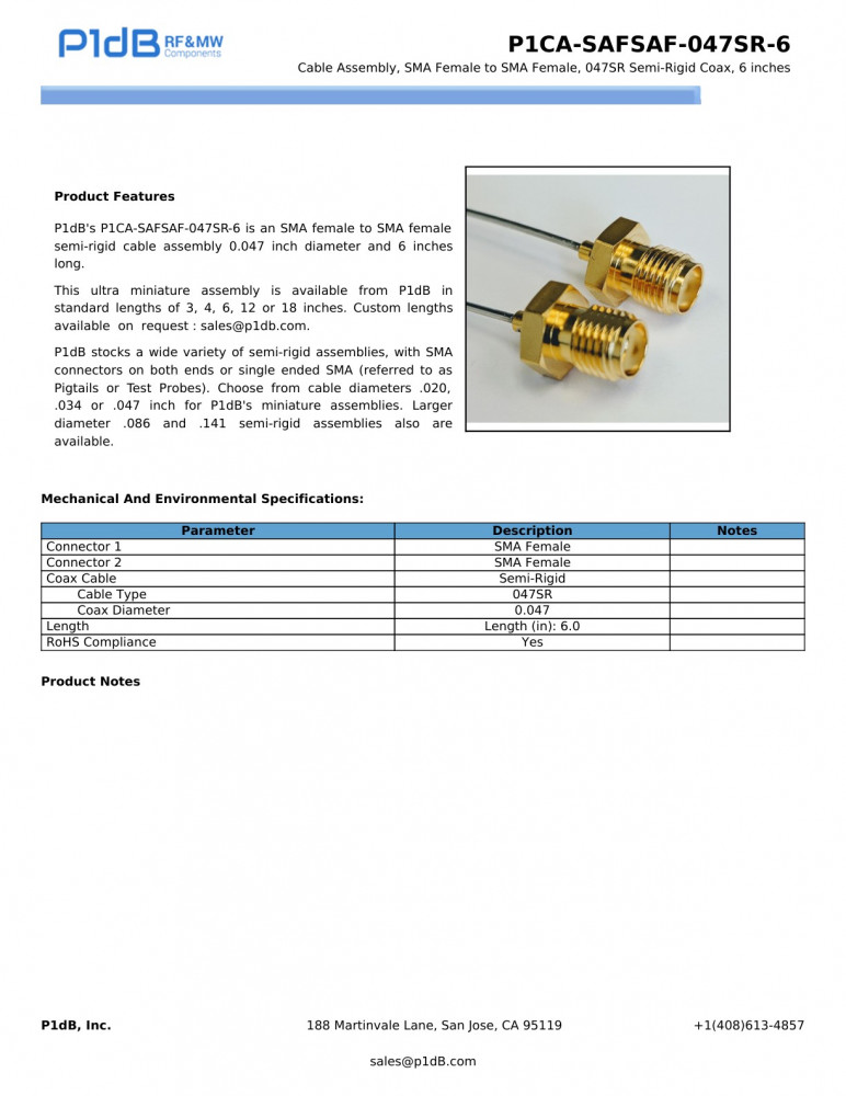 Product documentation image for P1CA-SAFSAF-047SR-6