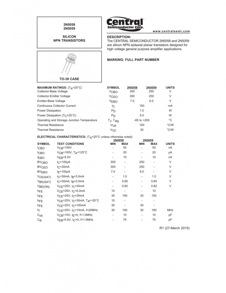 2N5058 PBFREE datasheet page 1