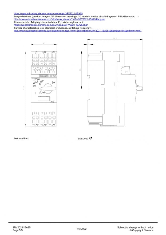 SIEMENS 3RV20211EA25 technical document page 5