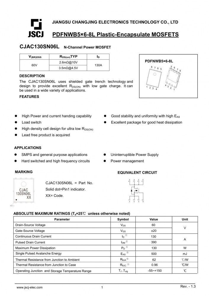 CJAC130SN06L datasheet page 1