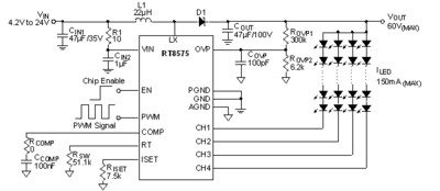 RT4540 - 6V High Efficiency Boost Converter with I2C Controlled 6-CH LED Driver