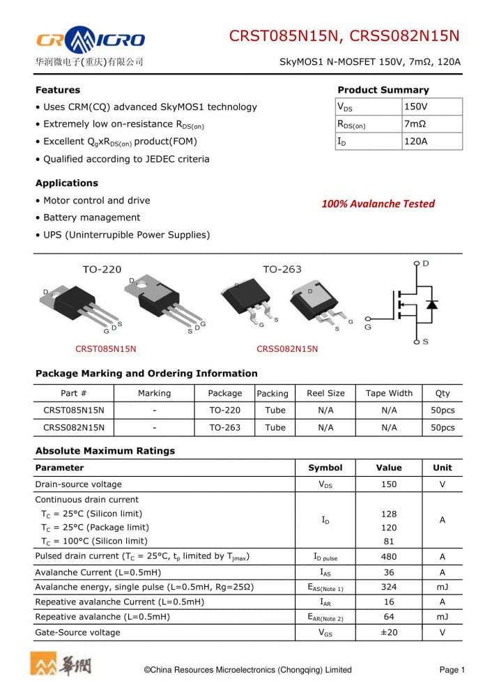 CRST085N15N datasheet page 1