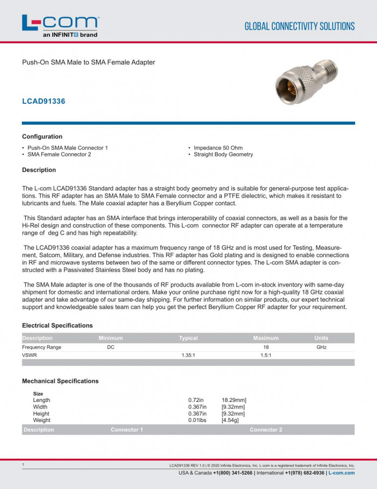 L-com LCAD91336 technical document page 1
