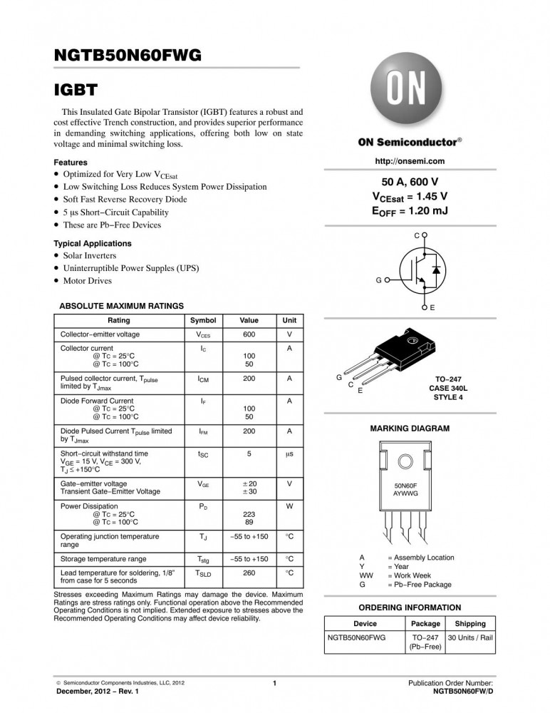 NGTB50N60FWG datasheet page 1