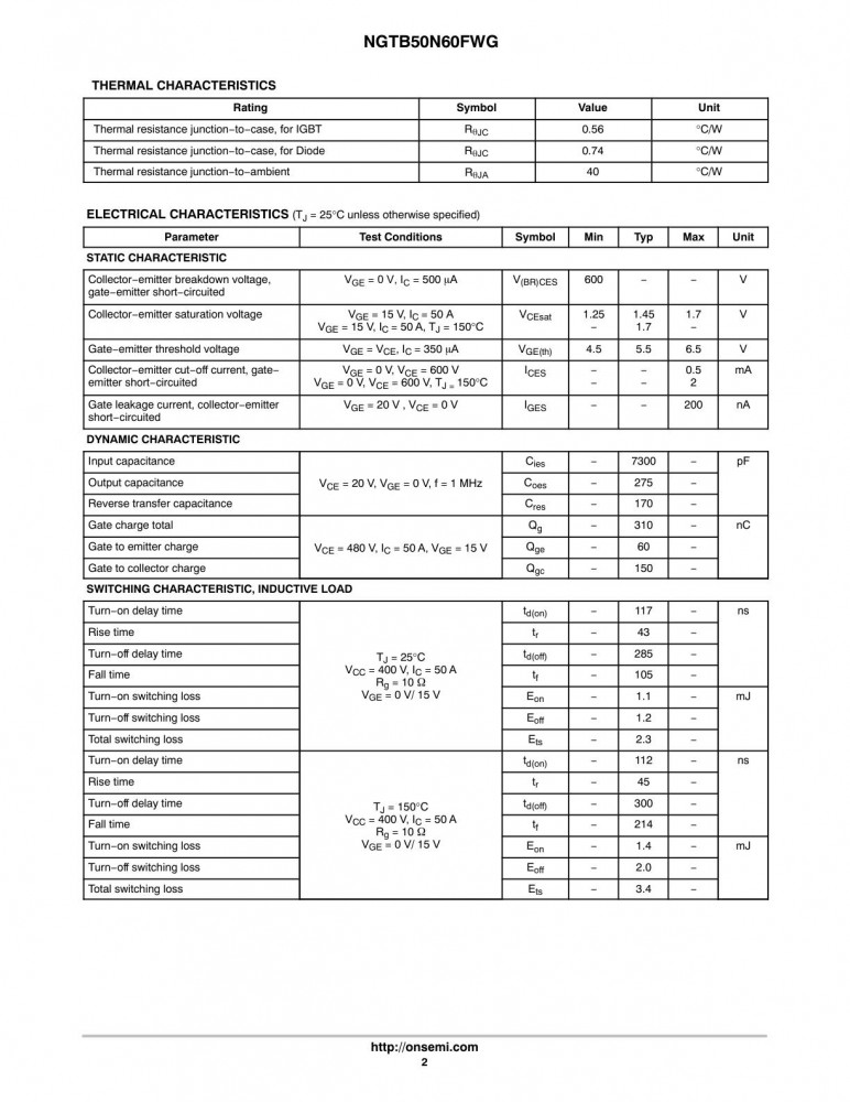 NGTB50N60FWG datasheet page 2
