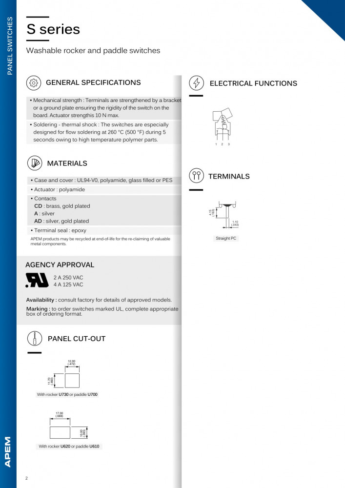 APEM S series datasheet page 2