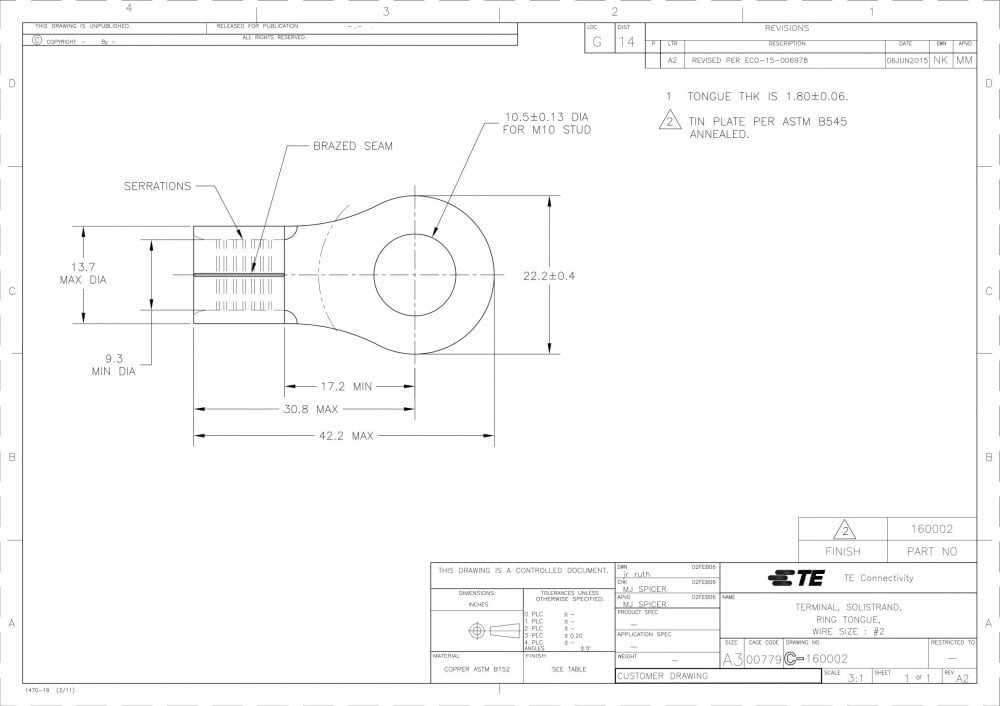 TE Connectivity 160002 technical drawing page
