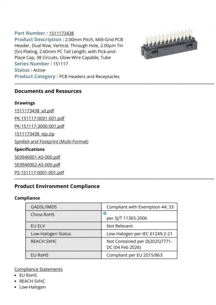 MOLEX 151117 specification page 1