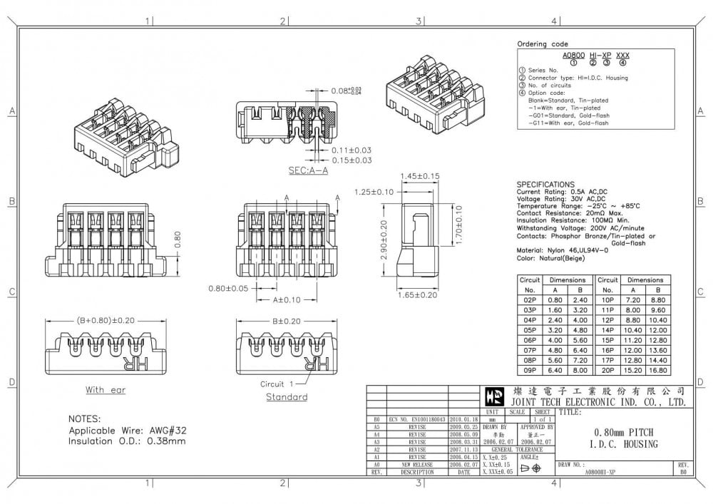 Joint Tech A0800HI-04P technical drawing preview
