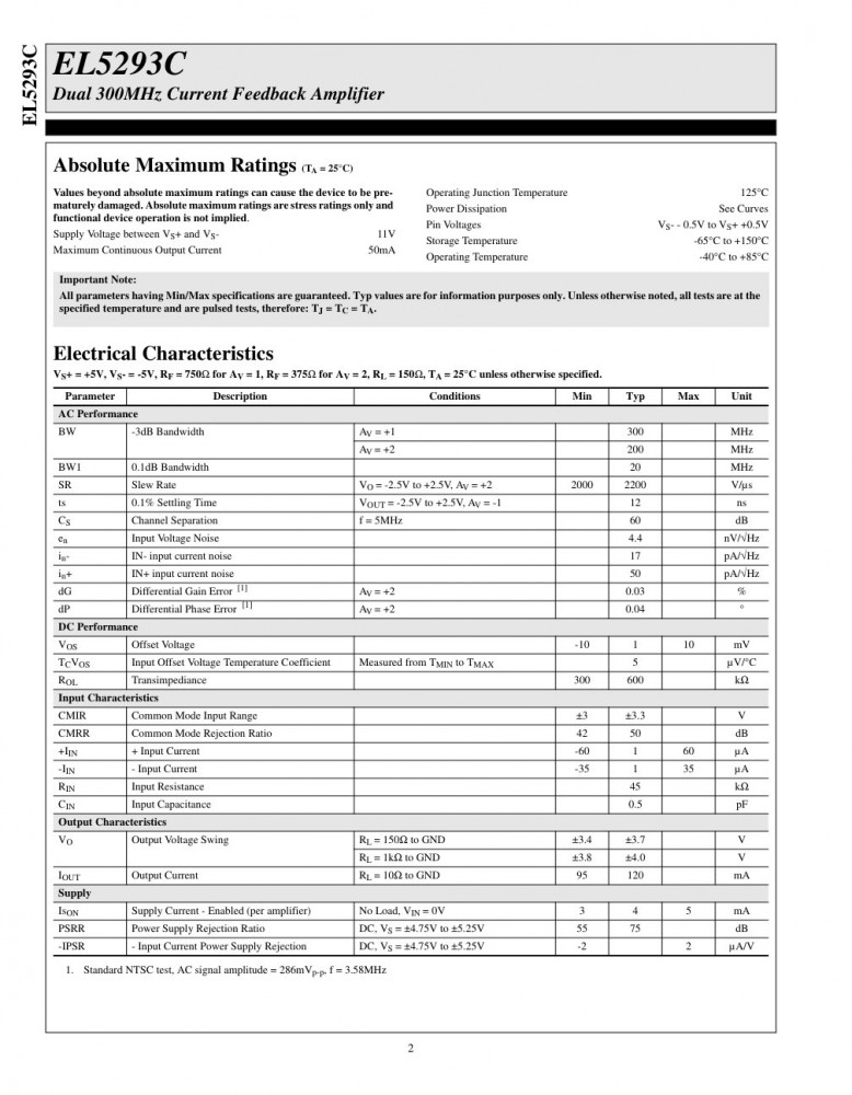 EL5293CS datasheet page 2