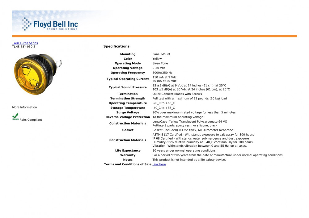 TLHS-88Y-930-S product documentation image, page 1