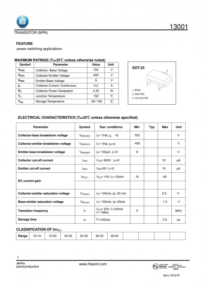 13001 transistor datasheet page