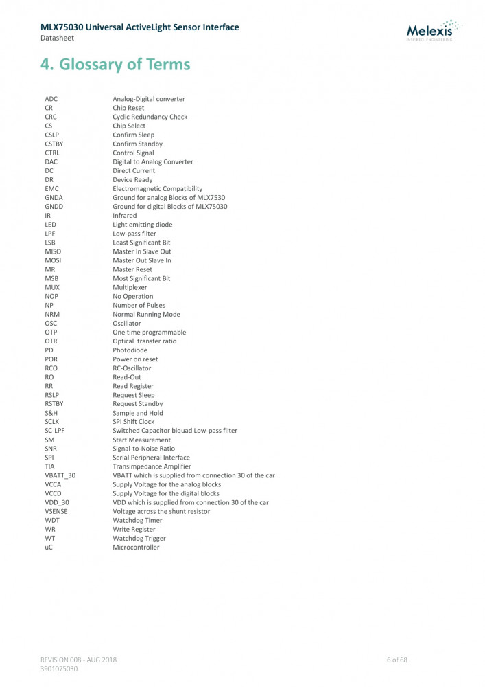 MLX75030 technical document page 6