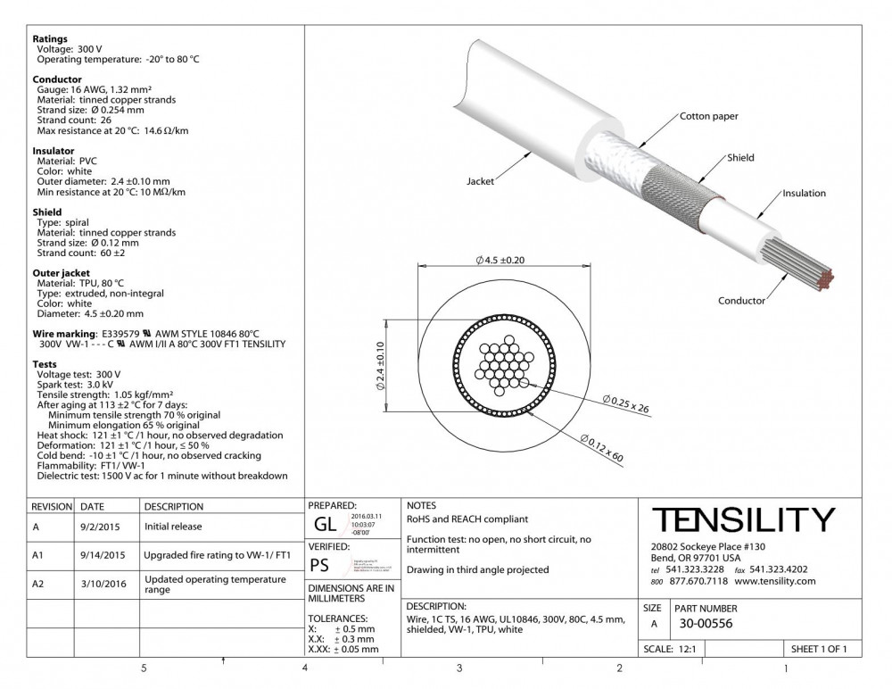 Tensility International model 30-00556 product drawing