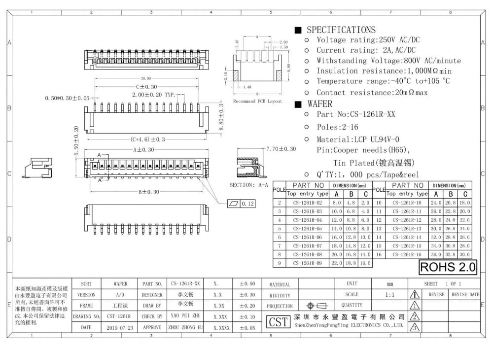 CST CS-1261R-06 technical drawing and specifications