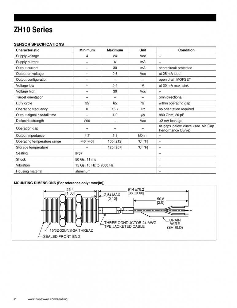 Honeywell ZH10 datasheet page 2