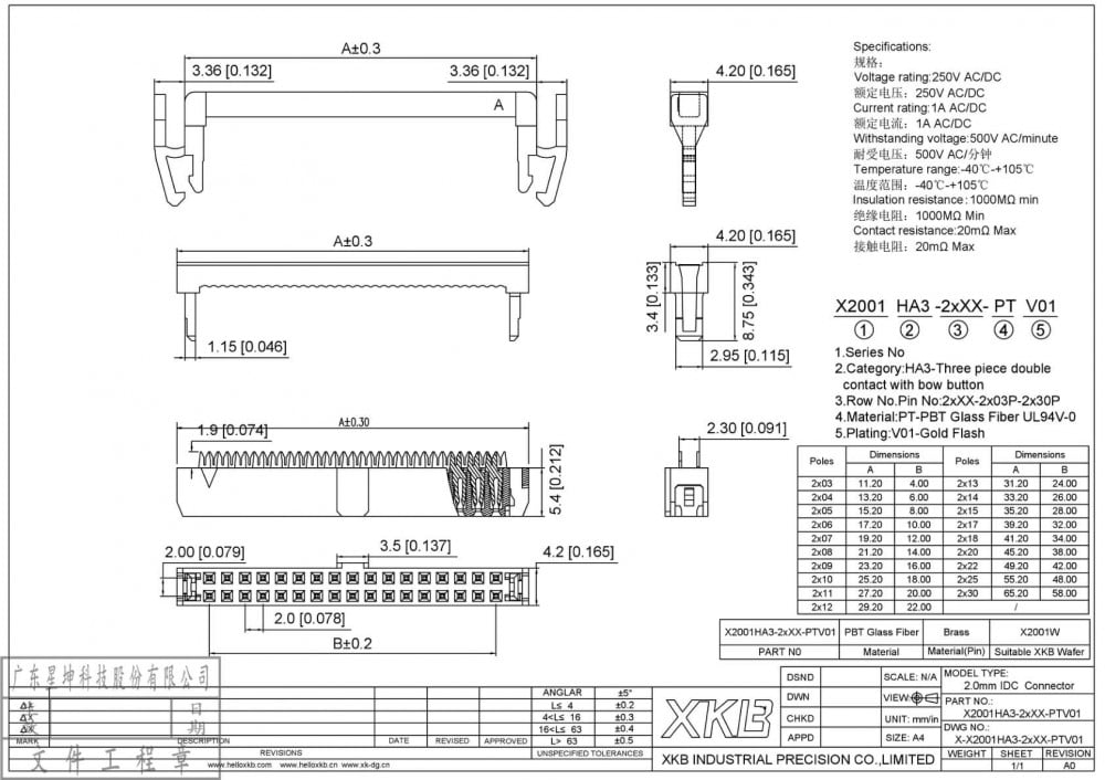 XKB Connection X2001HA3-2x08-PTV01 technical document