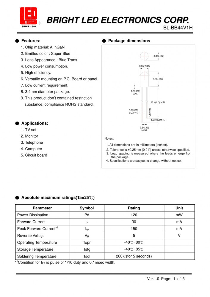 BL-BB44V1H technical document page 1