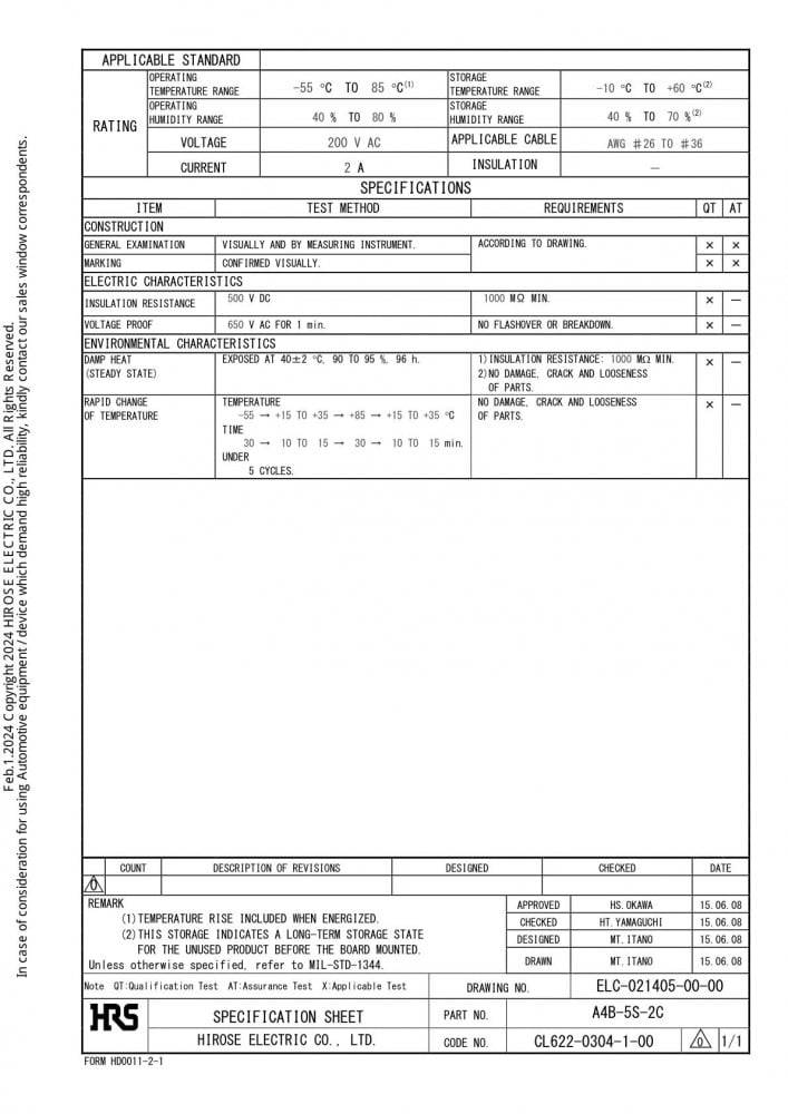 HRS A4B-5S-2C specification sheet preview