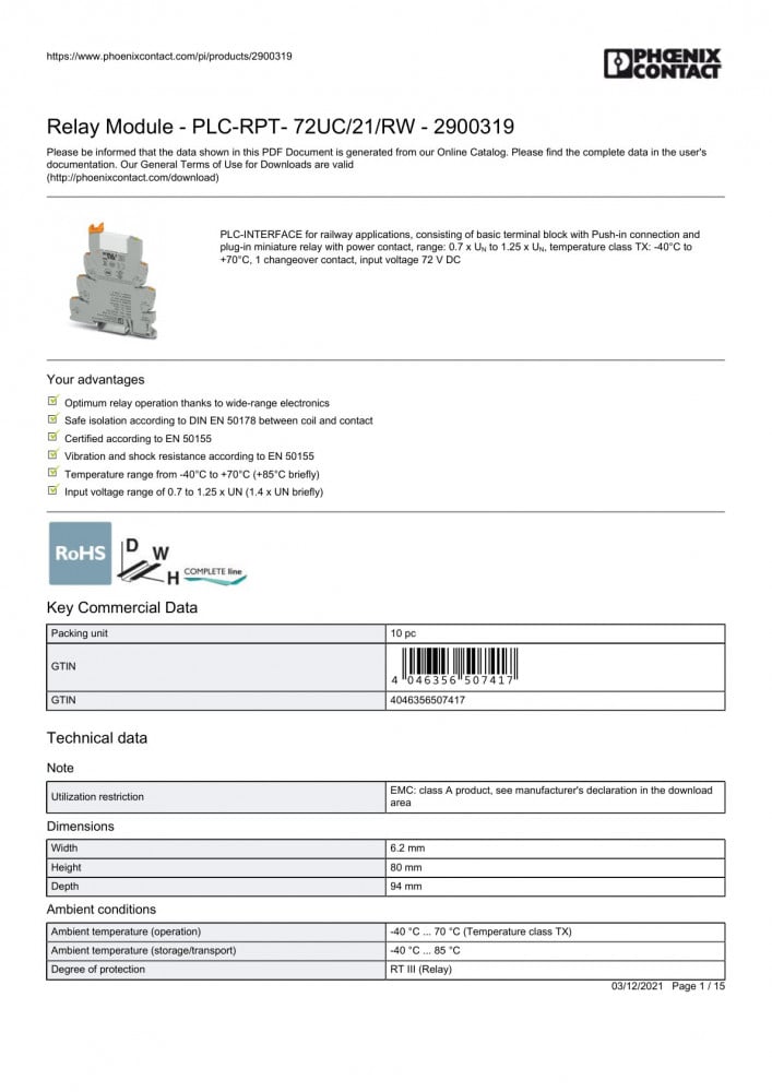 Phoenix Contact 2900319 document page 1
