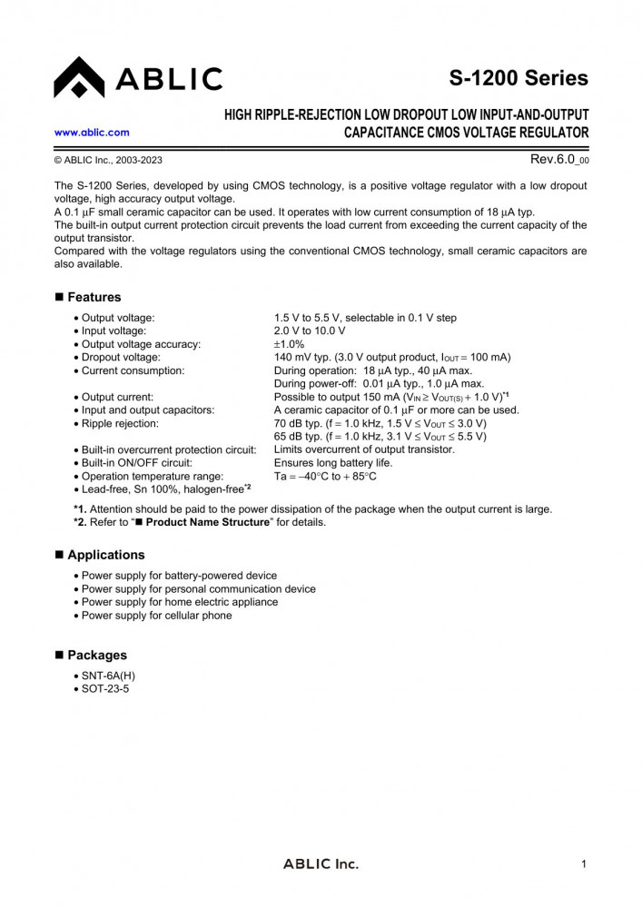 S-1200 datasheet page 1