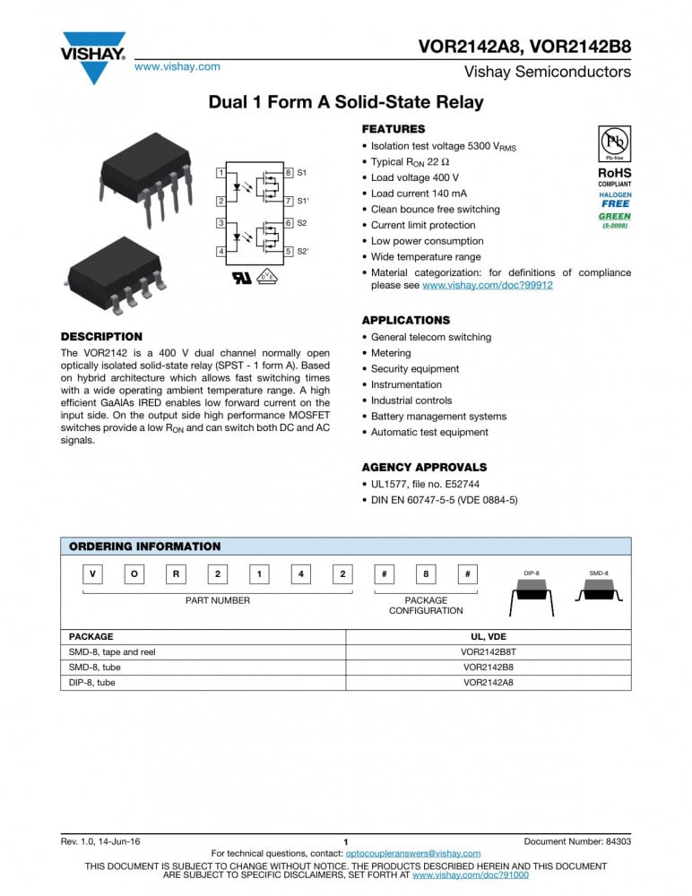 VOR2142B8T datasheet page 1
