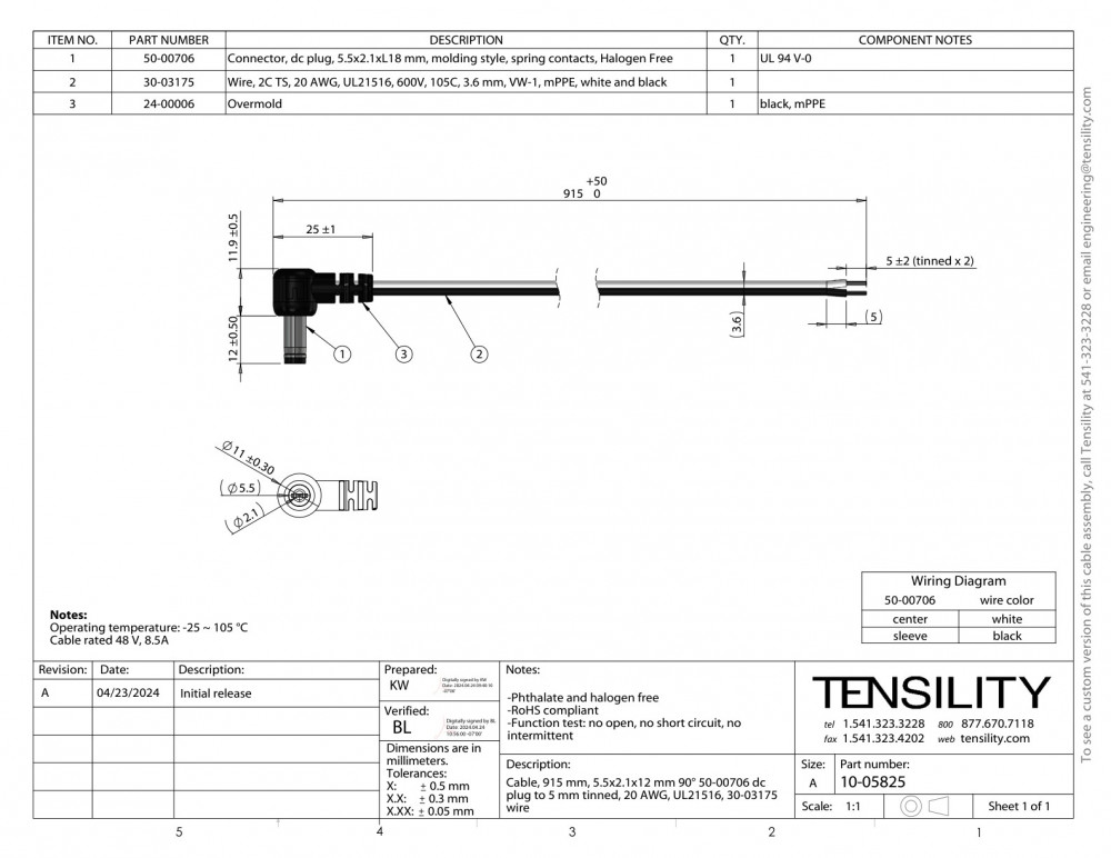 Tensility International 10-05825 product drawing