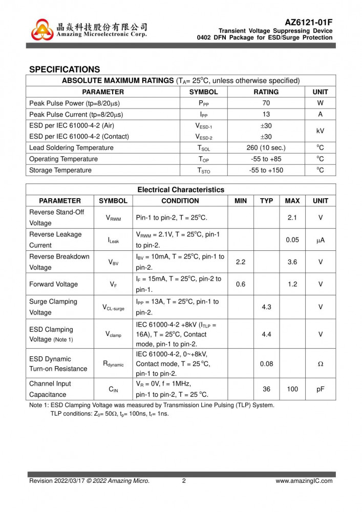 AZ6121-01F datasheet page 2