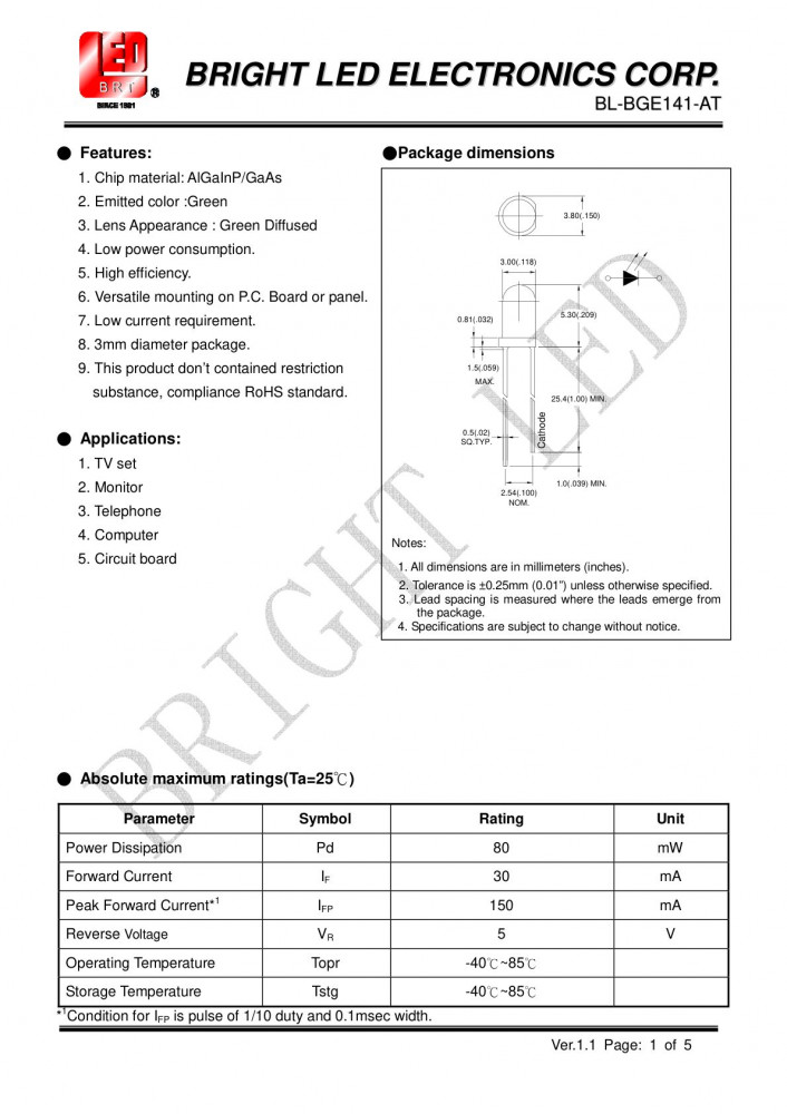 BL-BGE141-AT datasheet page 1