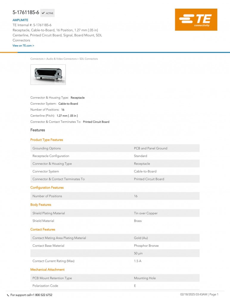 TE Connectivity 5-1761185-6 document page 1