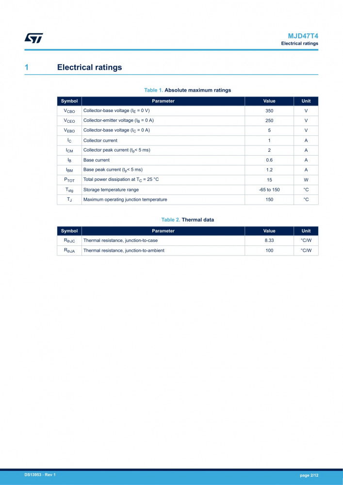 MJD47T4 datasheet page 2