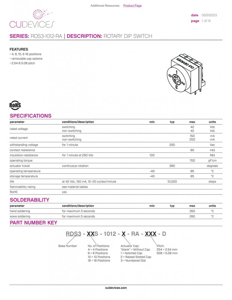 CUI RDS3 series datasheet page 1