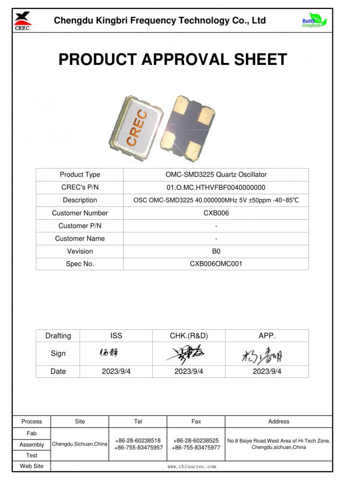CREC OMC-SMD3225 specification page 1
