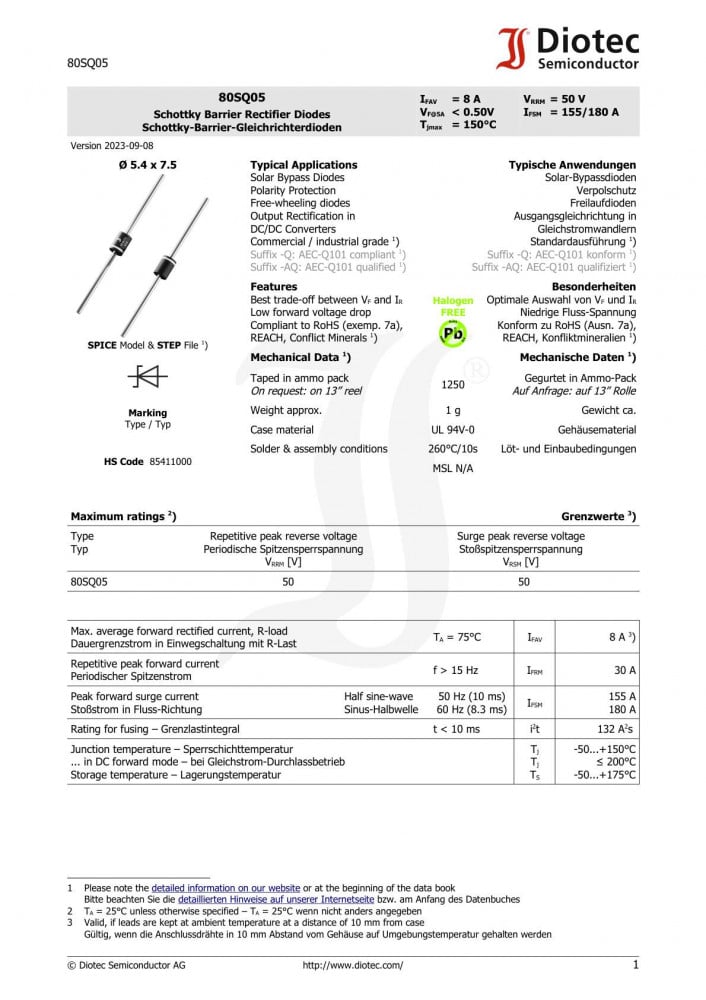 DIOTEC 80SQ05 datasheet page 1