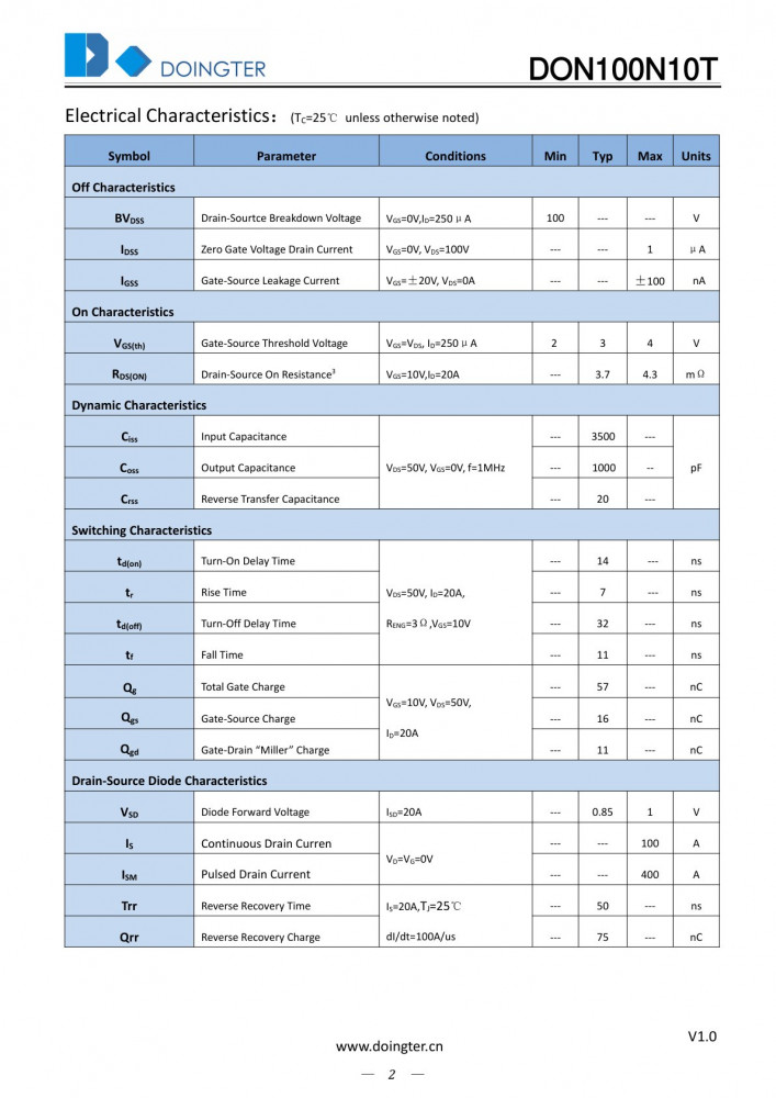DON100N10T datasheet page 2