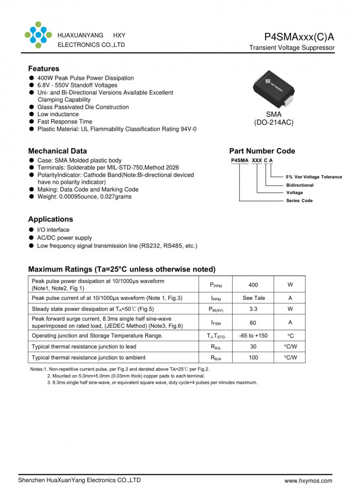 P4SMA6.8CA datasheet page 1